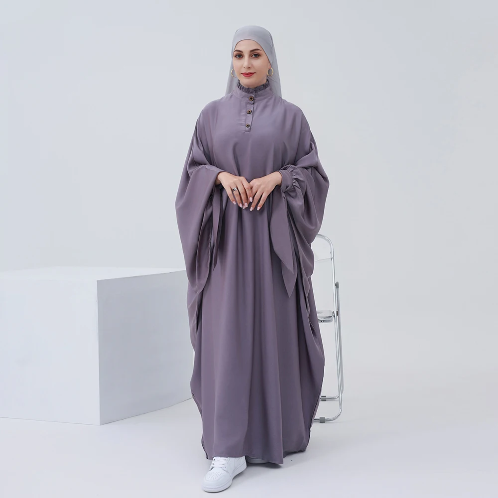 Modest-Abaya-for-Women-Plain-Satin-Batwing-Sleeve-Islamic-Long-Dress ...