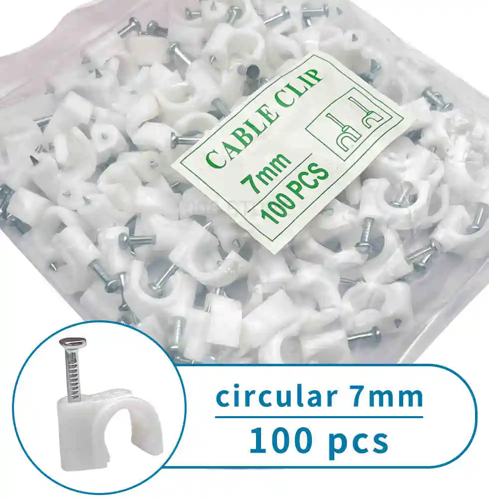 100 Pcs 7mm Circle Cable Wire Wall Hanging Screw Clips Cable Clips For ...