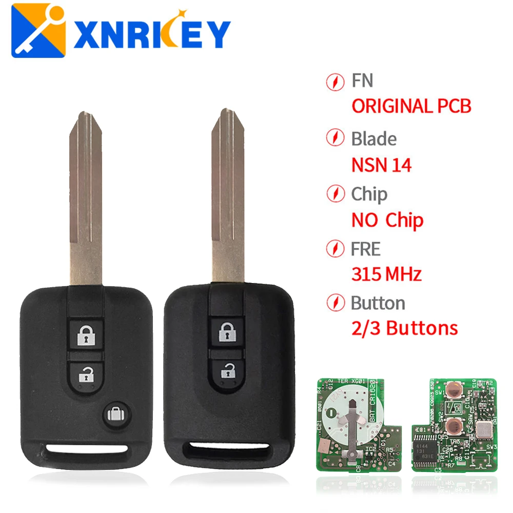 Xnrkey 2/3 Button Car Remote Key 315mhz Without Chip Nsn14 Blade For ...