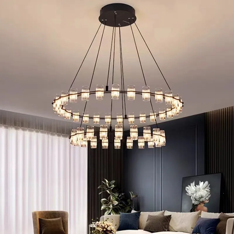 American-Black-Metal-Chandelier-Foyer-Luxury-Clear-Acrylic-Shades ...