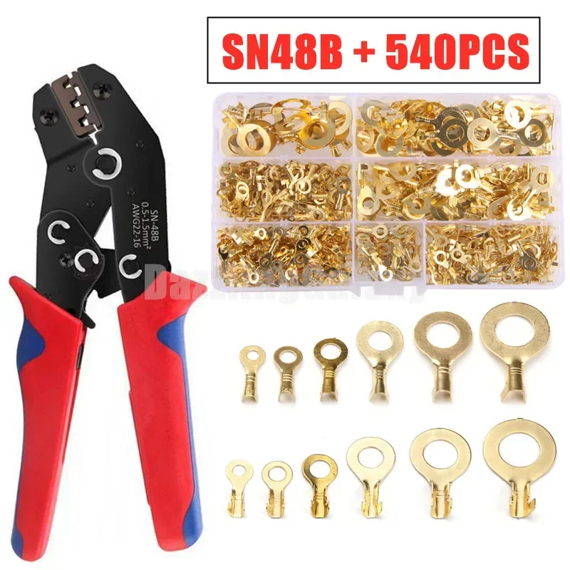 540PCS-M3-M4-M5-M6-M8-M10-Ring-Lugs-Ring-Eyes-Copper-Crimp-Terminals ...
