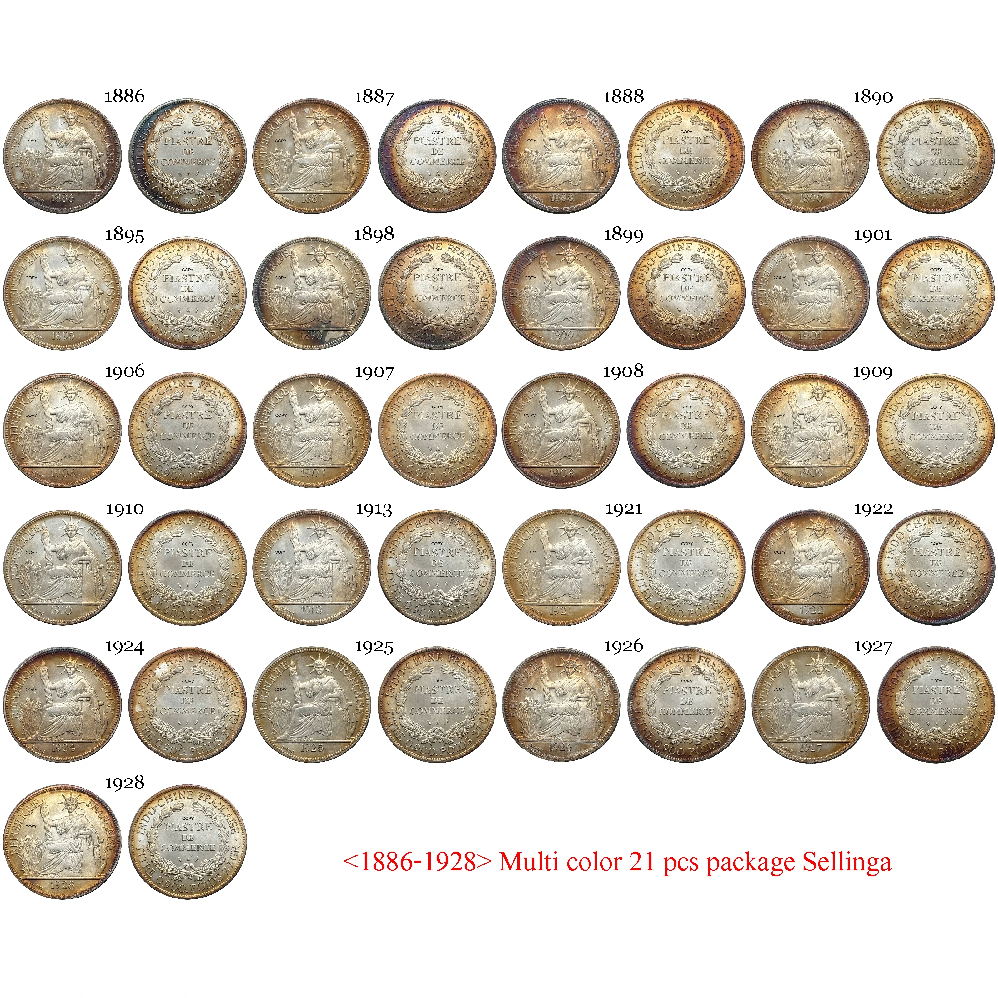 French-Indochina-1886-1928-21-Pcs-Selling-1-One-Piastre-France-Silver ...