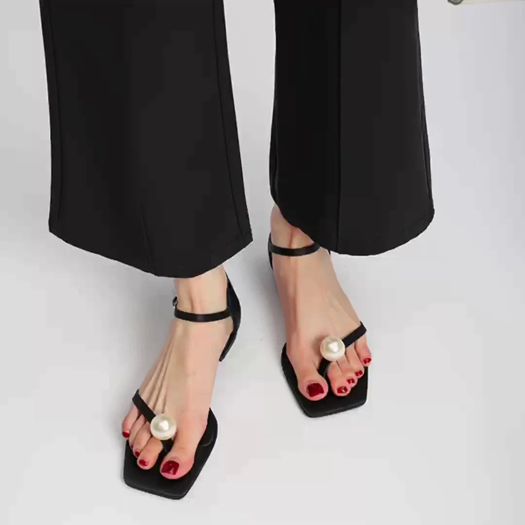 Sandalias-planas-de-sat-n-con-punta-cuadrada-para-mujer-chanclas-con ...
