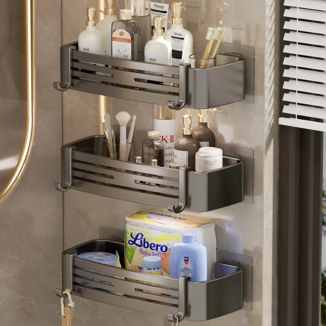 No-Drill-Bathroom-Shelves-Aluminum-Bathroom-Organizers-Wall-mounted ...