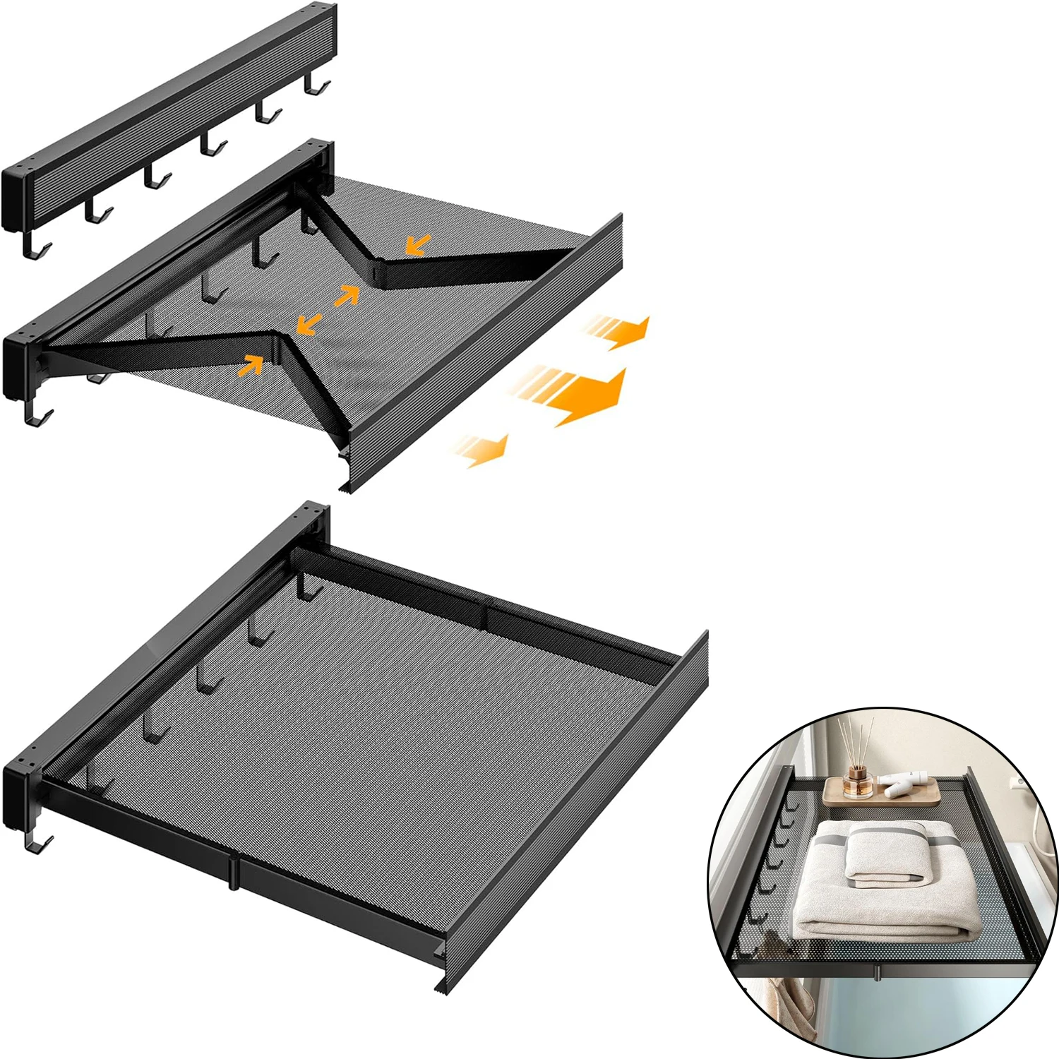 Retractable Wall-Mounted Drying Rack Hidden Bathroom Storage Rack with ...