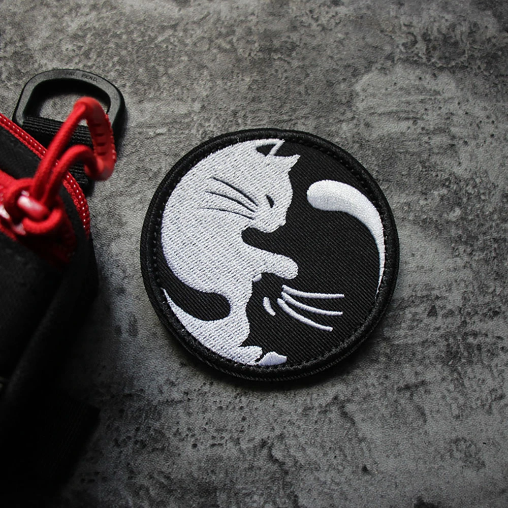 Tai Chi Cat Patch Black and White Embroidery Hook&loop Yin and Yang ...