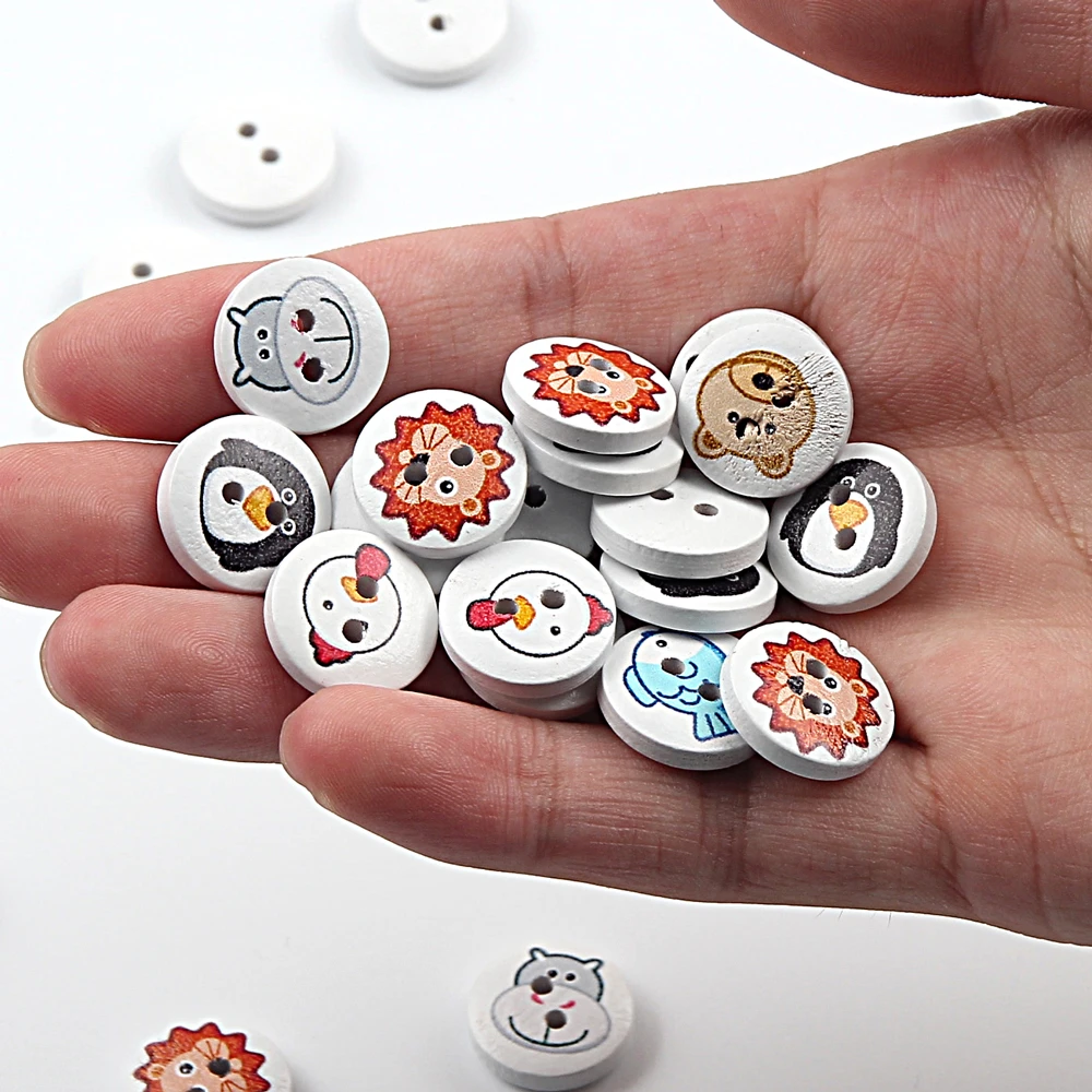50pcs 15mm Cartoon Animal Buttons Round Wooden Sewing Buttons For Kid ...
