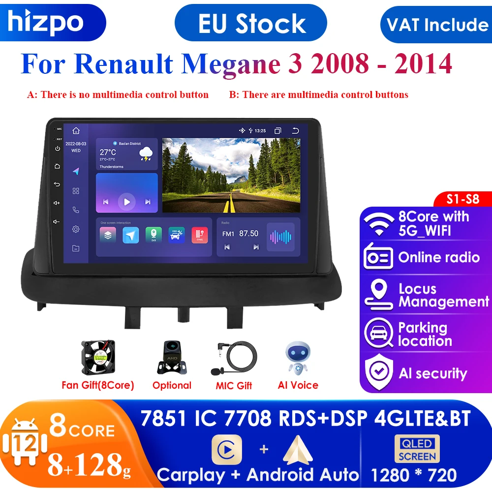 9 Inch Android 12 GPS Car Radio for Renault Megane 3 Fluence 2008 2014 ...