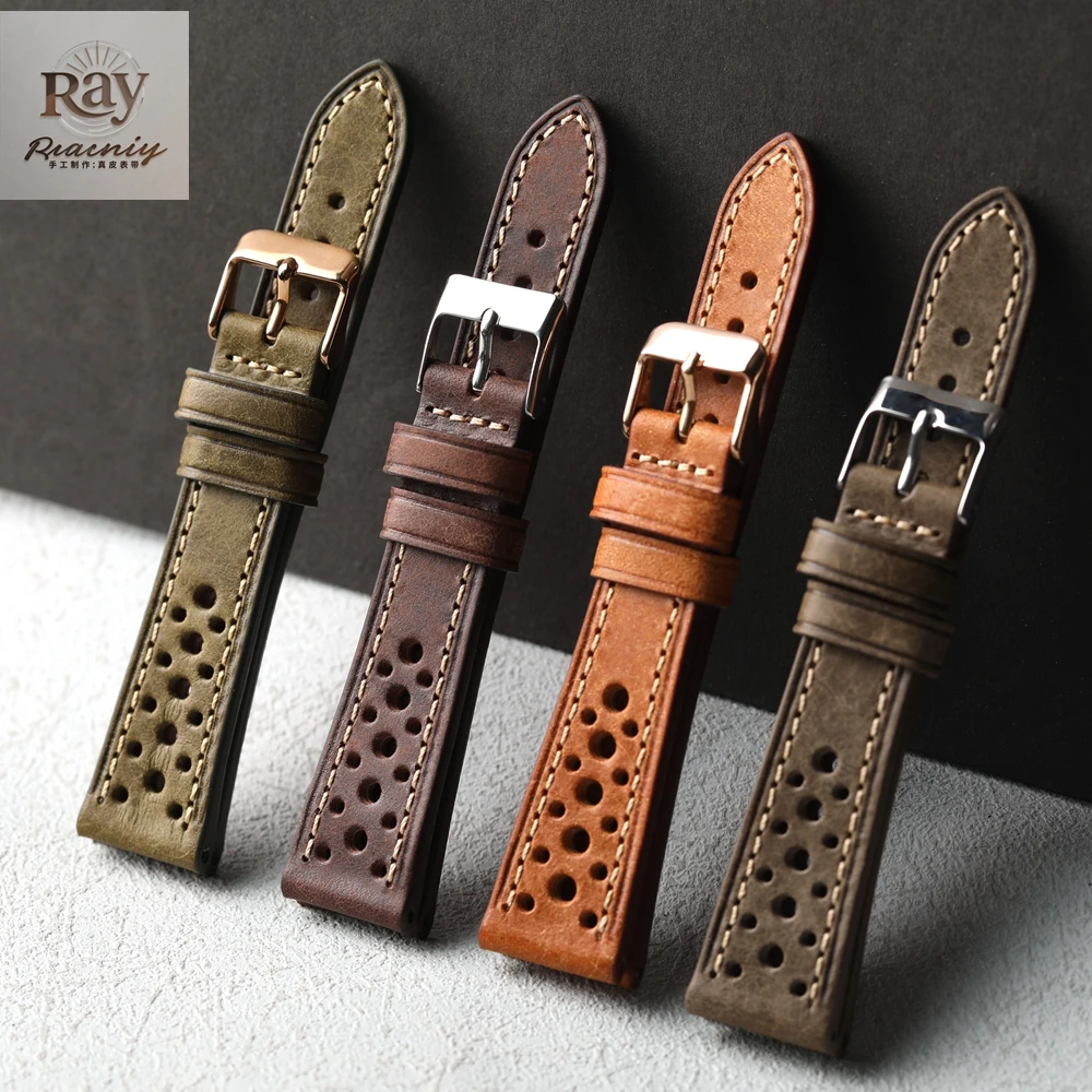 Handmade Italian cowhide strap, 18 19 20 21 22MM brown grey green ...