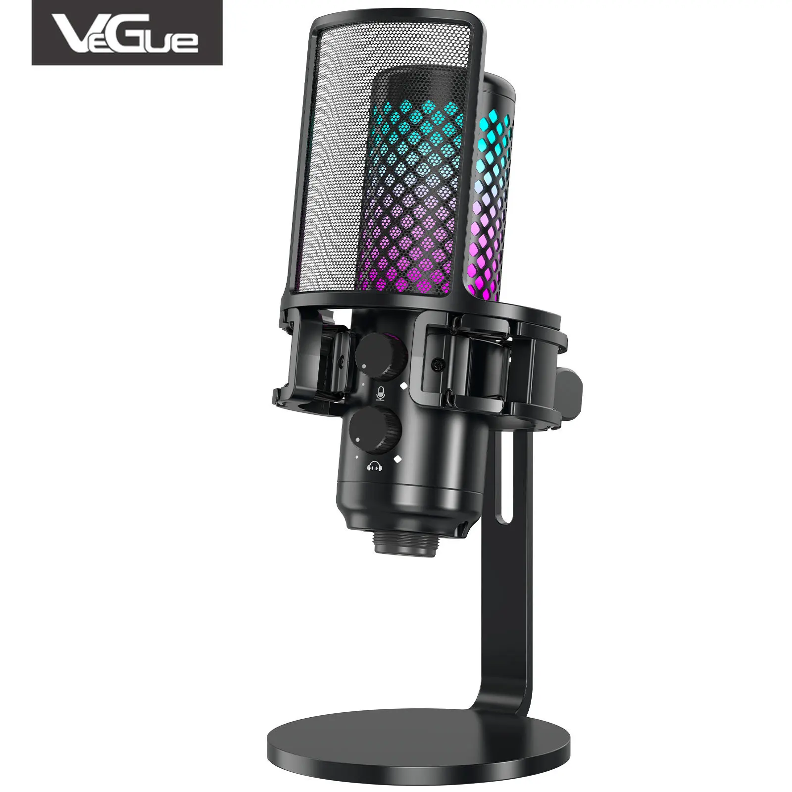 USB Gaming Microphone for PS5, VeGue PC Computer Condenser Mic with RGB ...