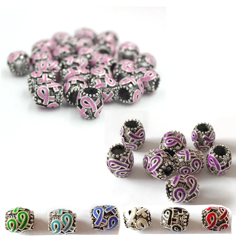 10pc-DIY-Bead-Breast-Cancer-Beads-Big-Hole-Blue-Green-Orange-Purple ...