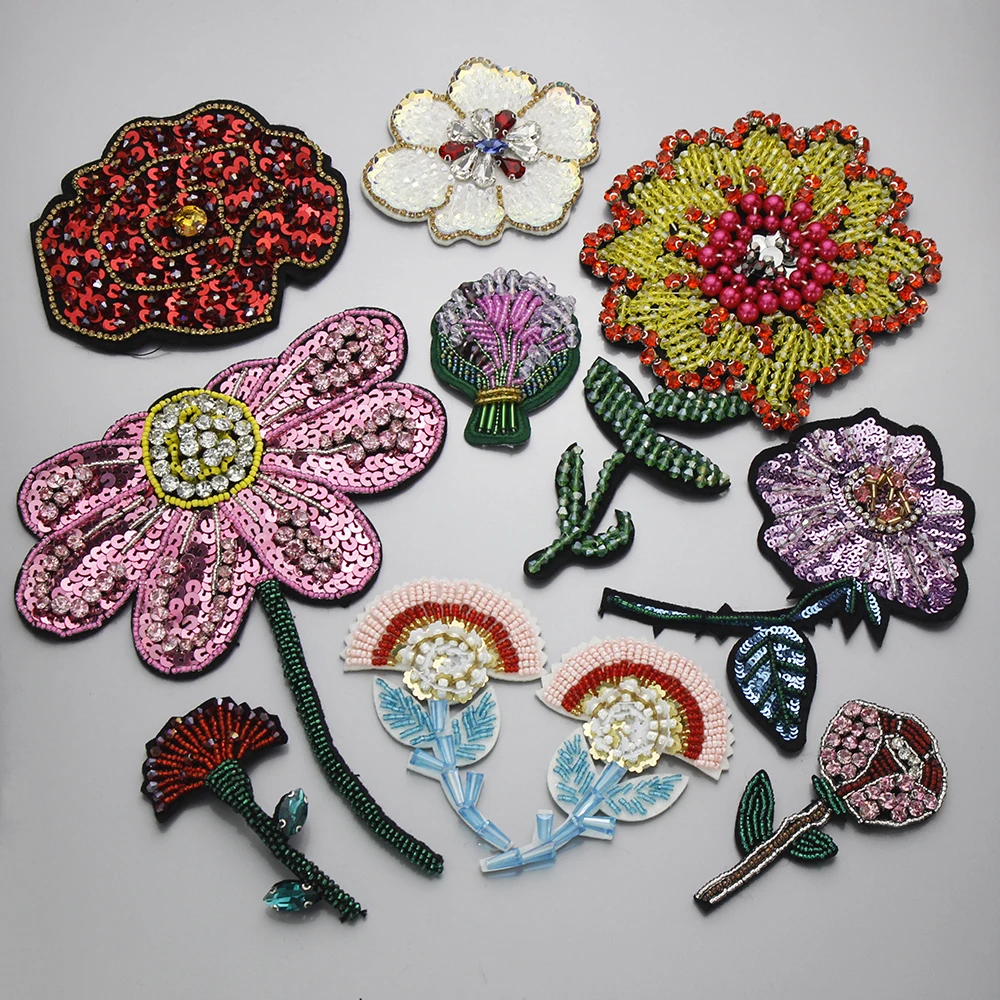 Rhinestone-handmade-beaded-flower-patch-cloth-patch-for-clothes-badge ...