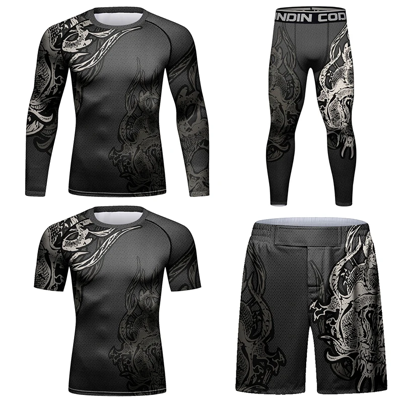 MMA-BJJ-Tracksuit-Men-s-Boxing-Shorts-Compression-Shirt-Pants-Sport ...