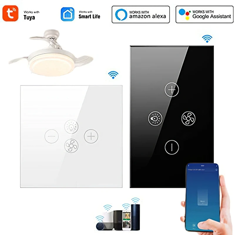 Smart Wifi Fan Light Switch EU/US Ceiling Fan Lamp Switch Tuya Remote ...