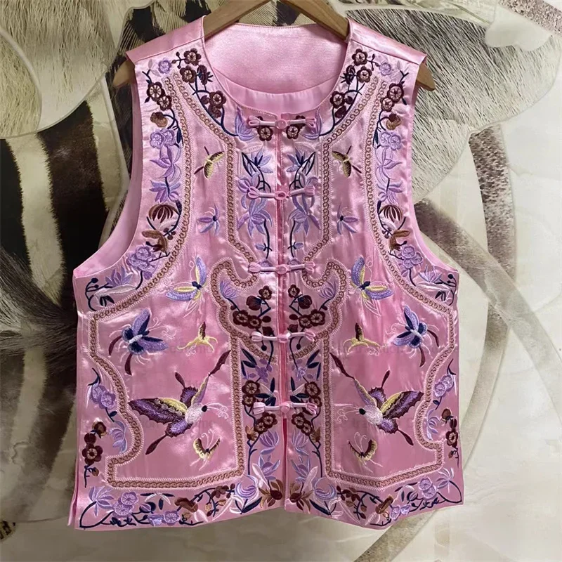Sleeveless Cheongsam Top Vest Women Satin Tang Clothes Luxury Embroider ...