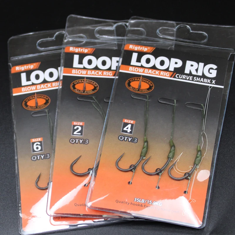 Carp Fishing Line Hair Rig Loop Rigs ready-tied Soft hook link sections ...