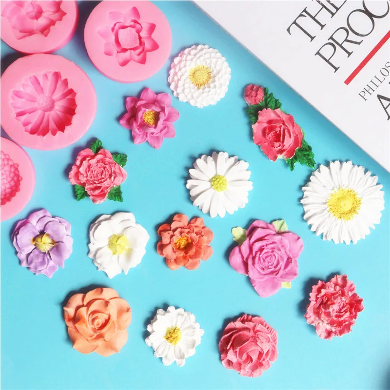 13 Styles Mini Flower Sunflower Roses Lotus Silicone Mold DIY Fondant ...