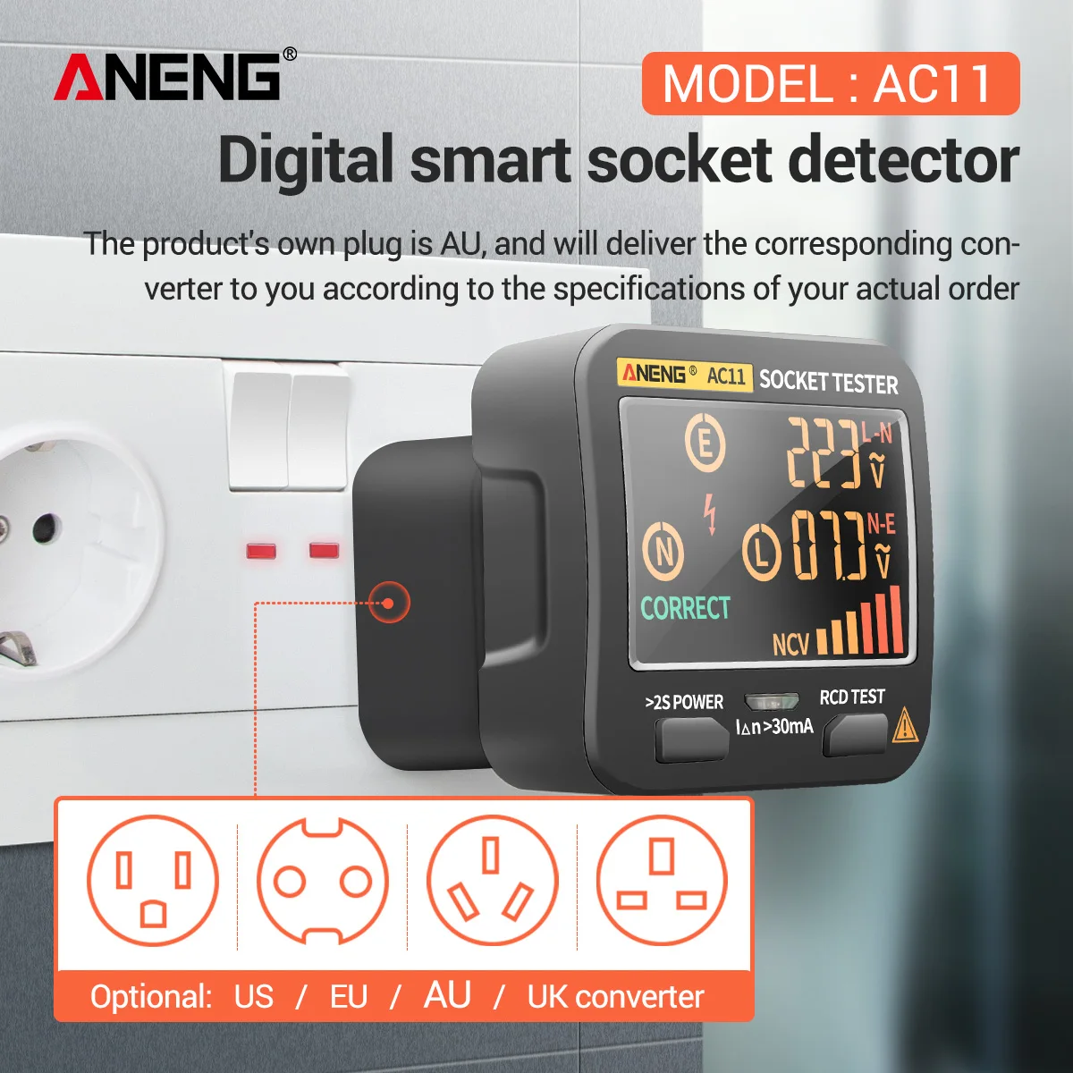 ANENG-AC11-Digital-Smart-Socket-Tester-Voltage-Test-Socket-Detector-US ...