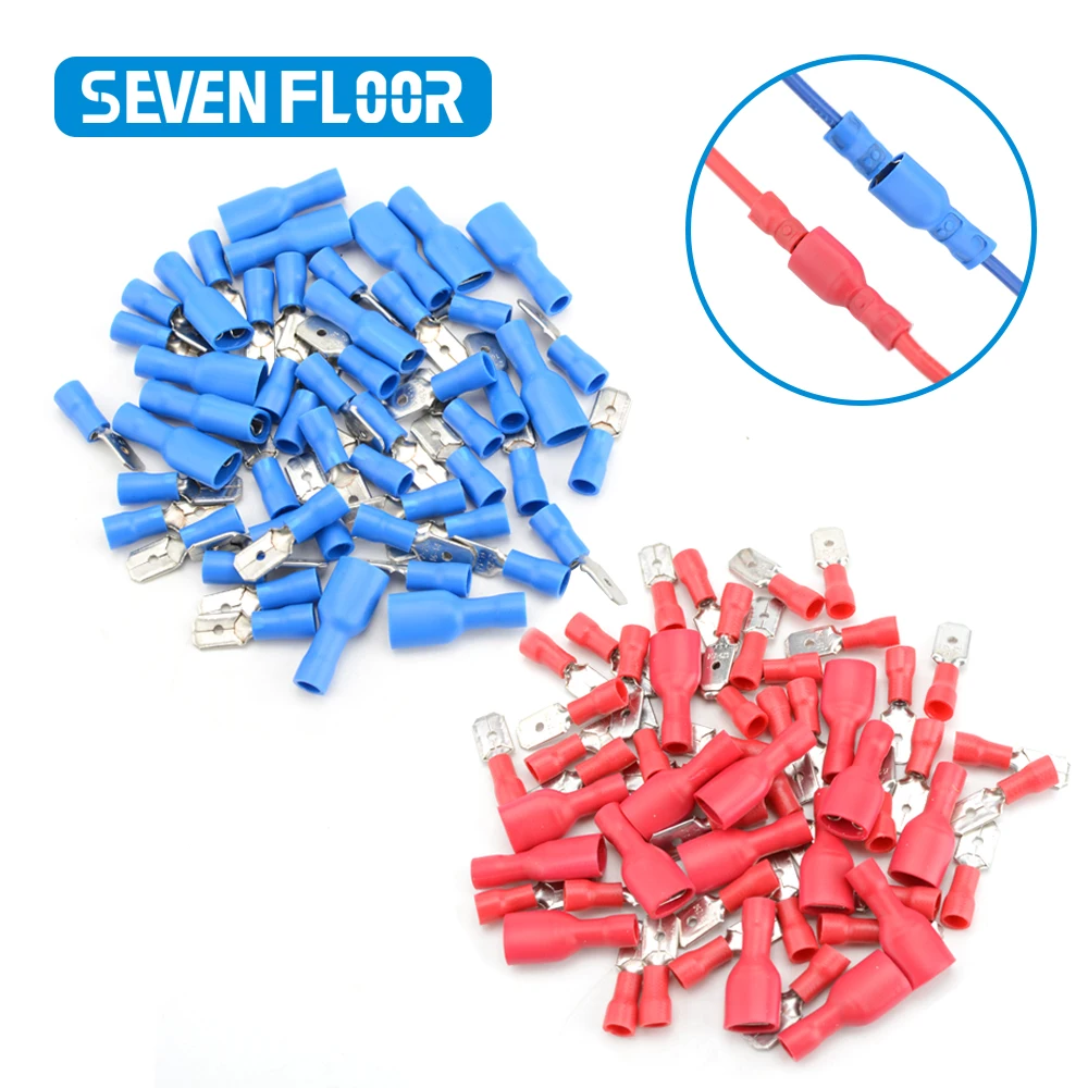 25Pairs-50pcs-PVC-Red-Blue-Connectors-Wire-Connectors-Wire-Terminals ...