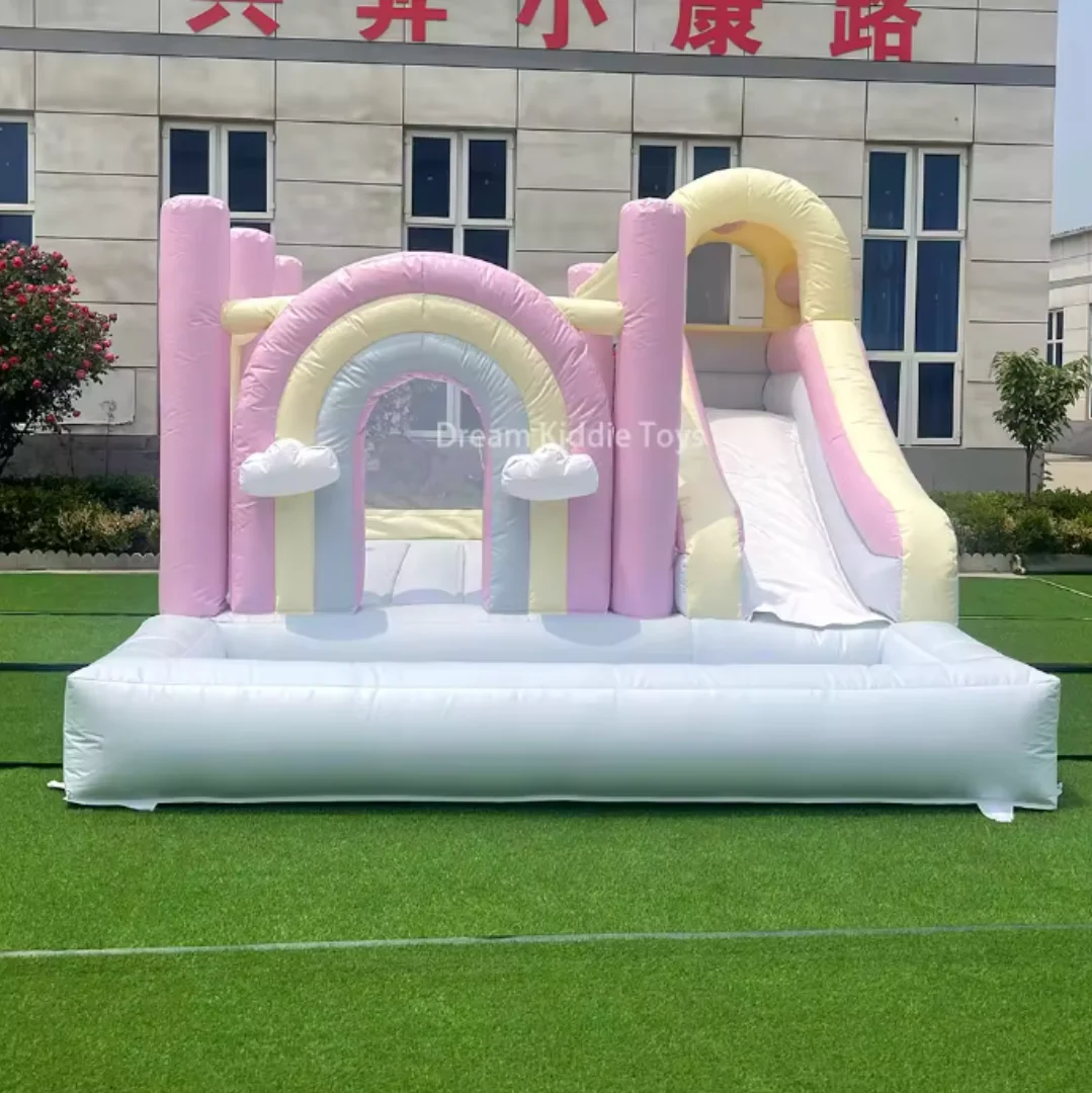 Pastel-Color-Rainbow-Bounce-House-With-Slide-And-Ball-Pit-Pool-Rainbow ...