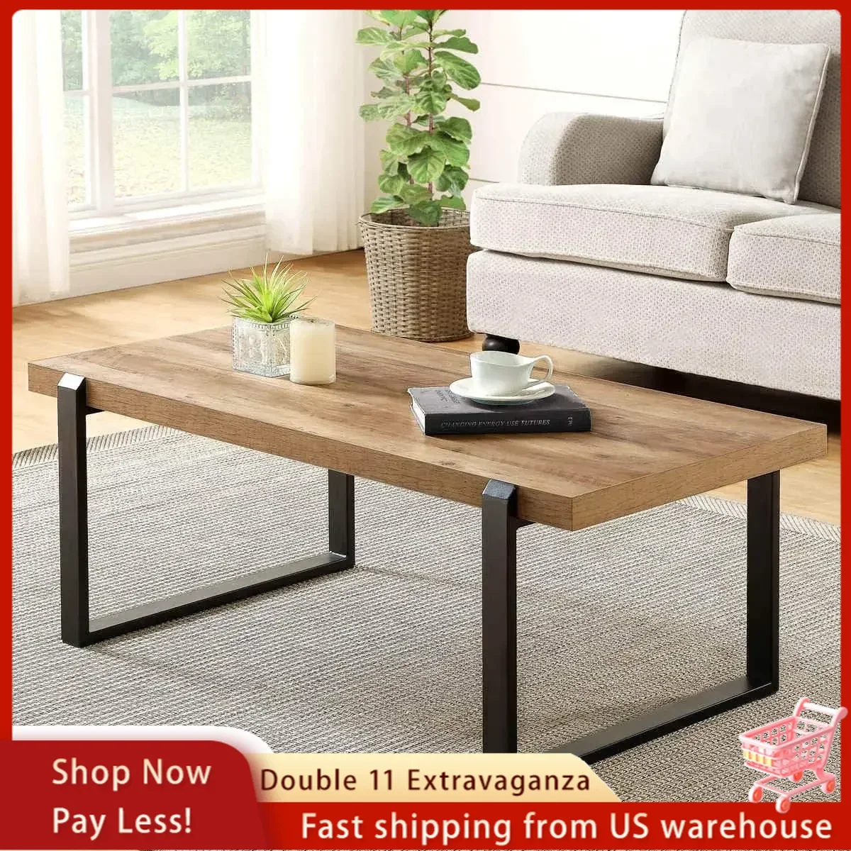 Rustic-Coffee-Table-Wood-and-Metal-Industrial-Cocktail-Table-for-Living ...