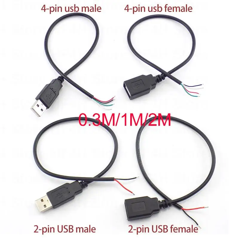 1m 2m 2 Pin 4 pin USB 2.0 A Female male Jack Power Charge charging deta ...