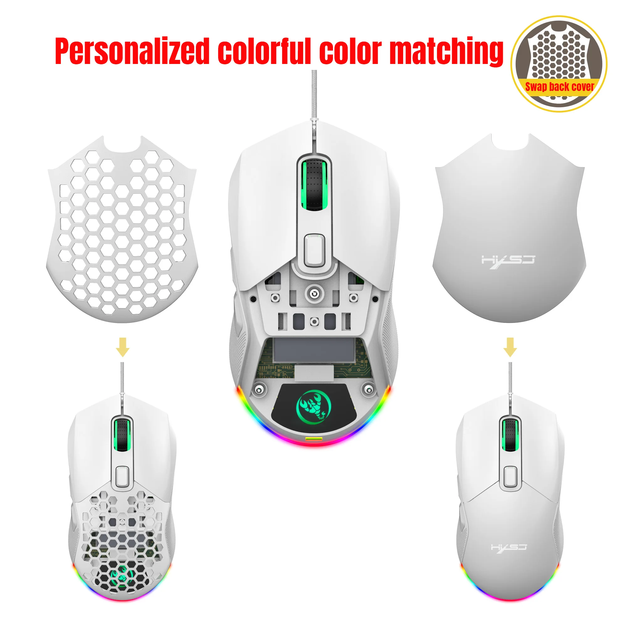 X300 Jogo Programável Mouse 7200 DPI Honeycomb Oco Out Substituível ...