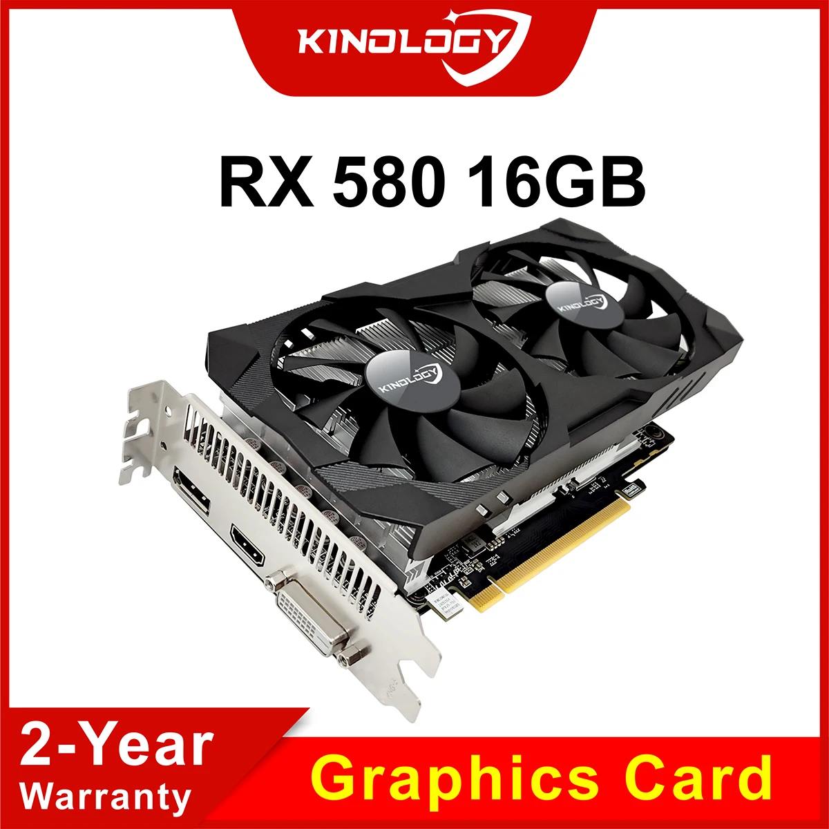 Kinology AMD RX 580 16GB 2048SP Gaming Graphics Card GDDR5 256Bit PCI Express 3.0 ×16 Radeon GPU ...
