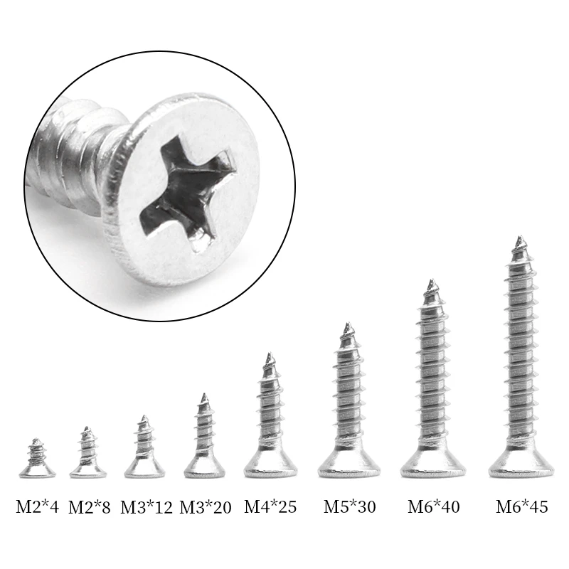 10/30/50pcs M2 M3 M4 M5 M6 304 Stainless Steel Cross Phillips Flat Countersunk Head Self Tapping ...