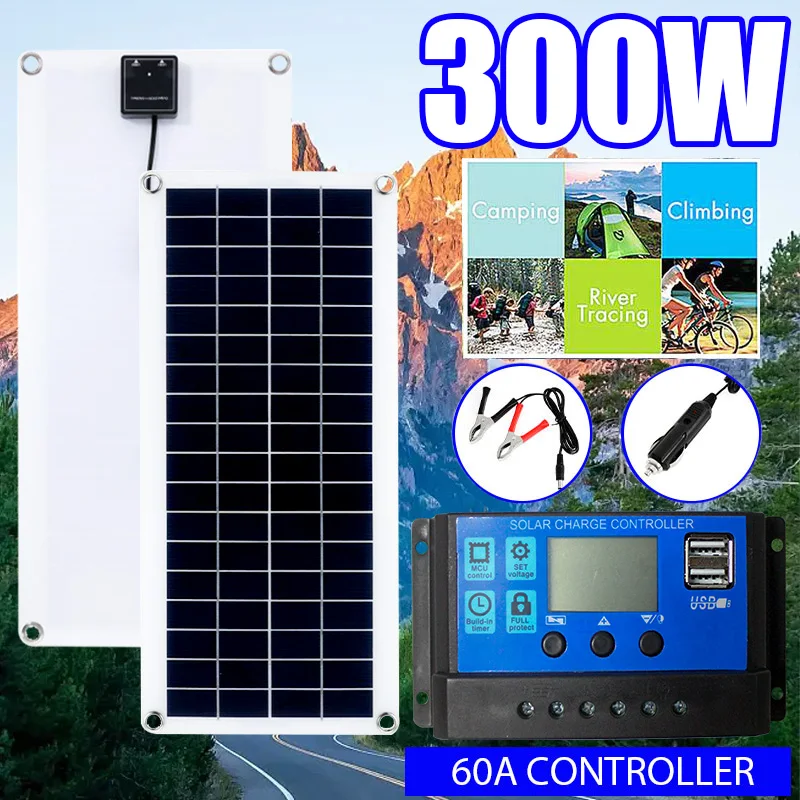 Panel-Solar-de-300W-y-12V-con-carga-USB-controlador-de-c-lulas-solares ...