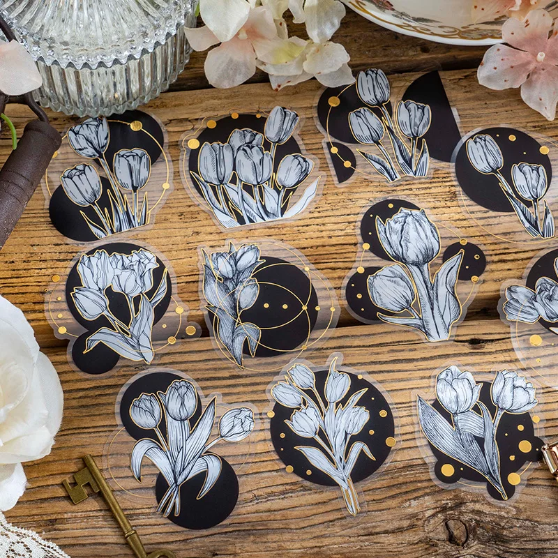 Black Gold Flower Stickers | Black Flowers Sticker Journal - 30pcs ...