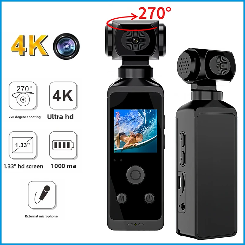 K8 4K Pocket Action Camera 270° Rotatable Thumb Camera Vlog Wifi Mini ...