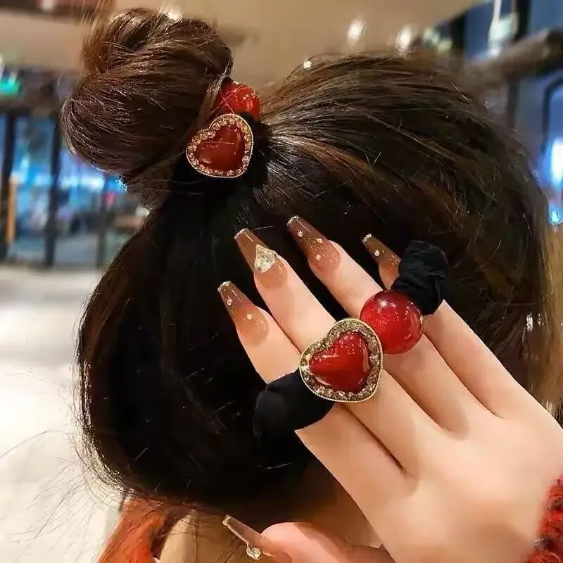 Versatile red love small intestine headband Internet celebrity ball ...