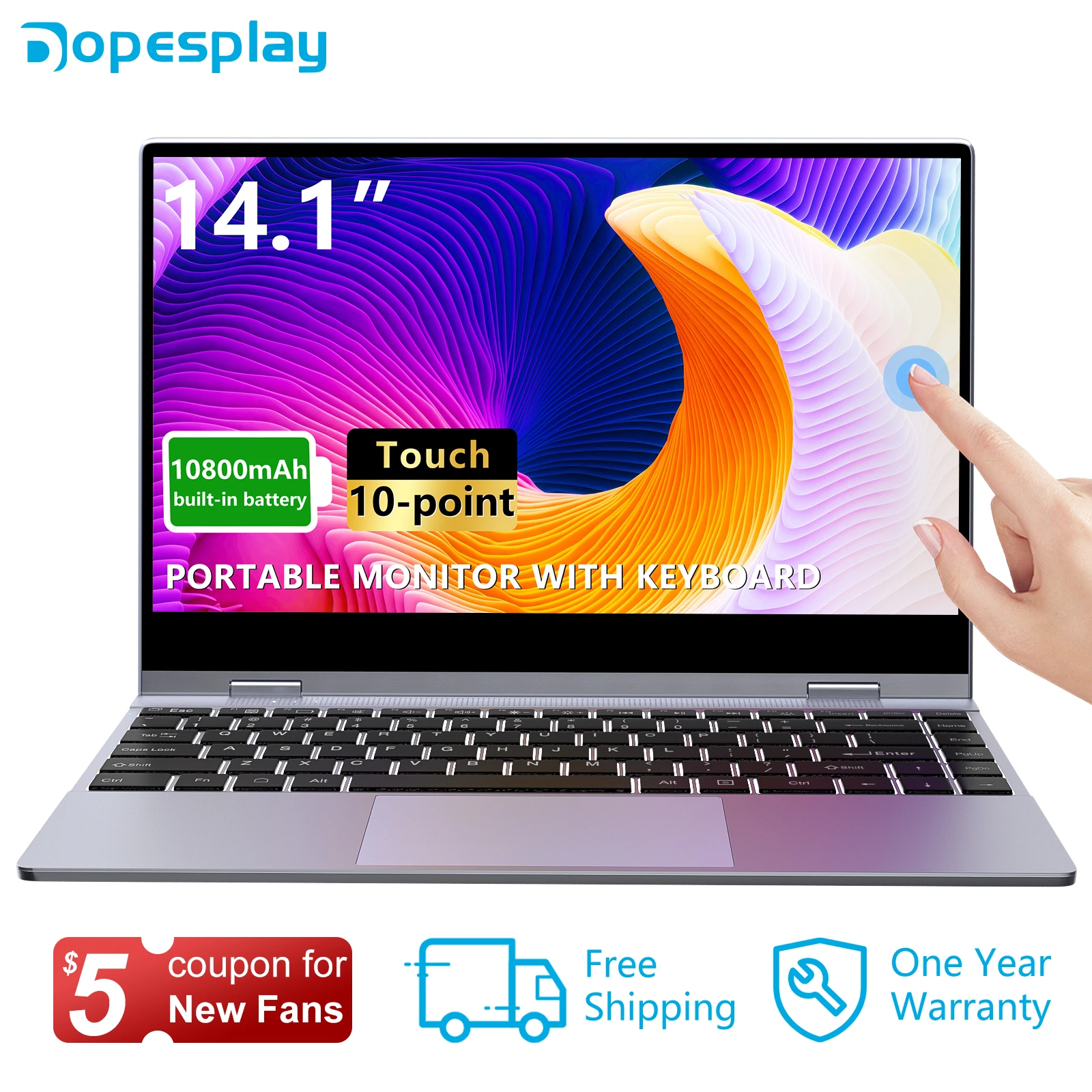 Dopesplay 14.1 Inch Keyboard Portable Lapdock Monitor Built in 10800mAh ...