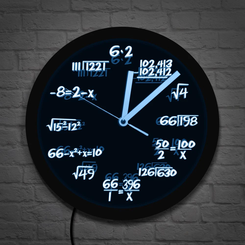 Math Wall Clock with LED illumination Math Formula Pop Equation ...
