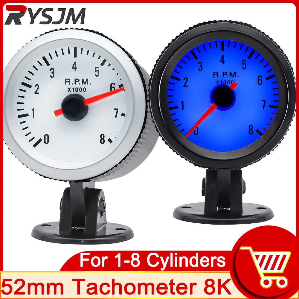 AD-52mm-Tachometer-tacometro-12V-Car-LED-Tacho-Gauge-Tachometer-0-8000 ...