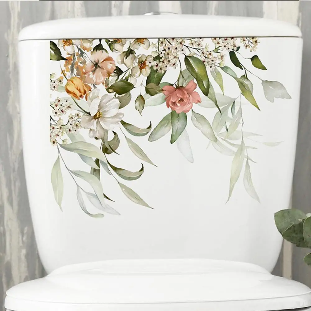 Flowers-Leaves-Bathroom-Toilet-Seat-Lid-Cover-Decals-Stickers-PVC ...