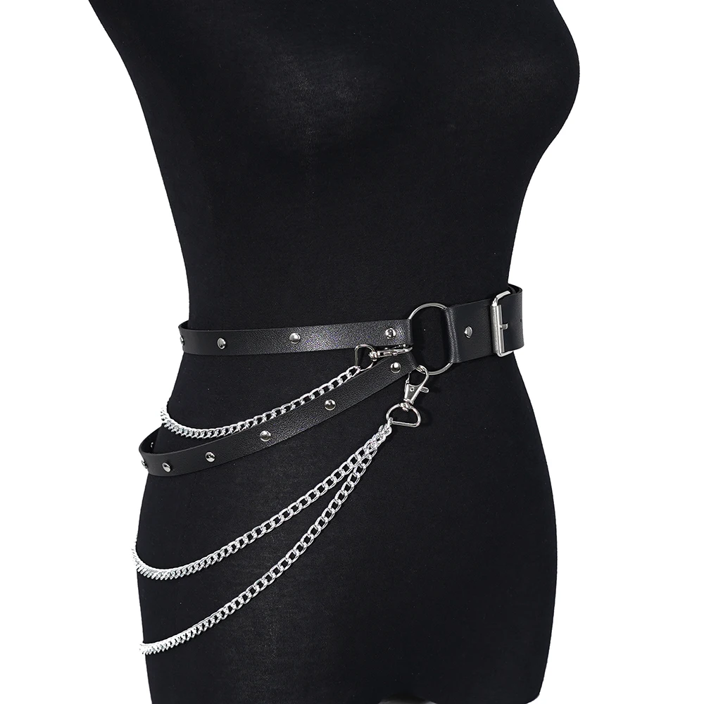 Women-Leather-Belt-Body-Chain-With-Chains-Harness-Sexy-Waist-Goth ...