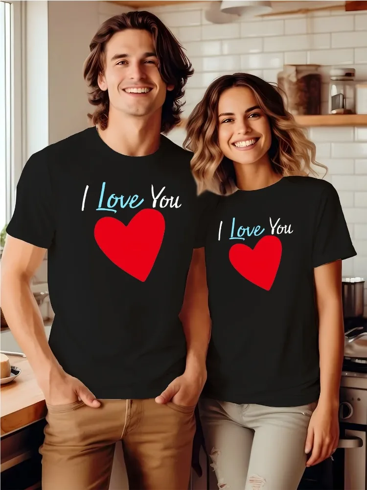 Romantic Couple T-Shirts for Women I Love You Printed Valentine's Day ...
