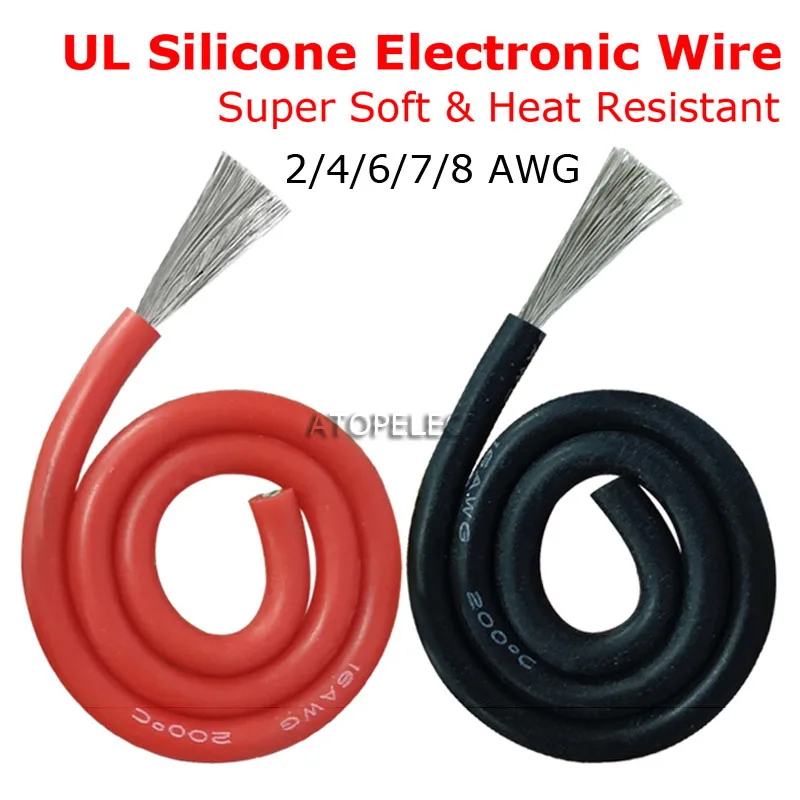 1m resistente ao calor 2/4/6/7/8 awg fio de silicone flexível estanhado ...