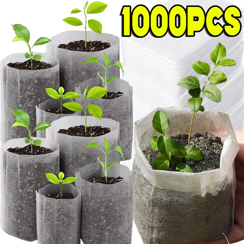 100/1000pcs Degradable Non-woven Plant Grow Bags Sapling Seed Nursery ...