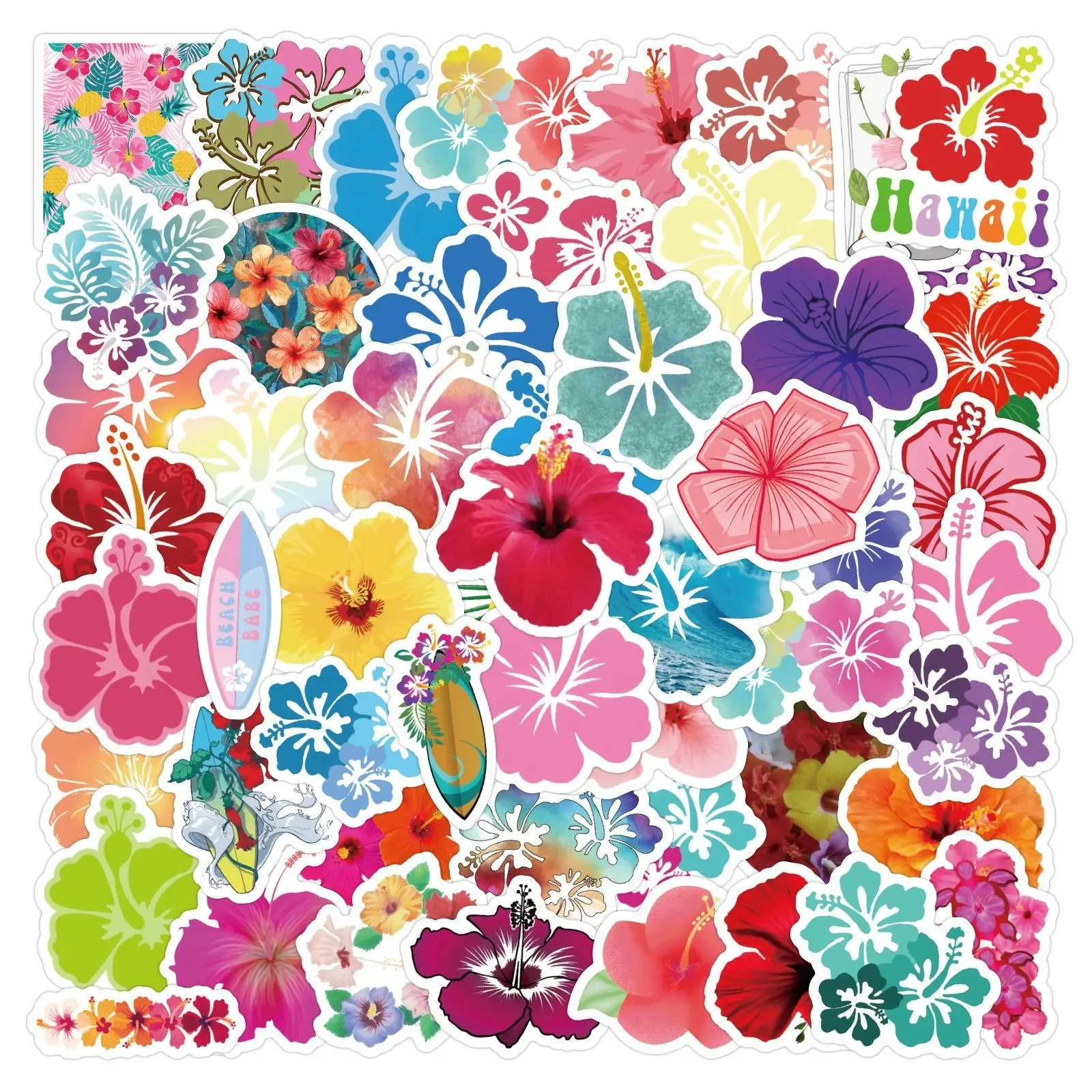 60Pcs Fresh Hibiscus Flower Stickers Laptop Bicycle Guitar Skateboard ...