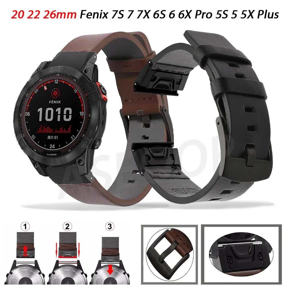 20 22 26mm Pulseira de Couro Genuíno Para Garmin Fenix 7S 7 7X 6X 6 6S ...