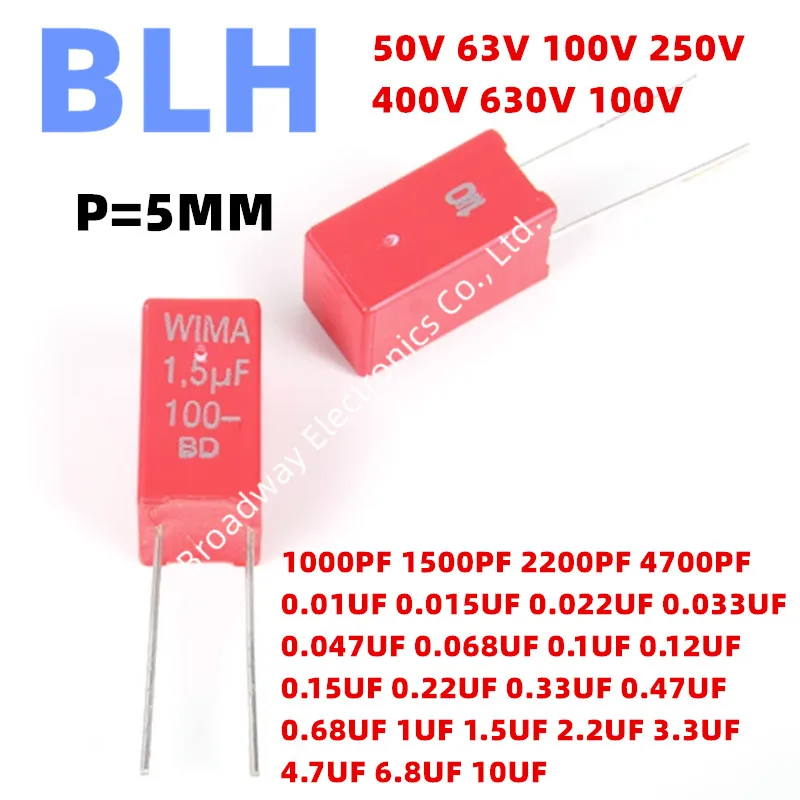 2PCS WIMA RED MKS2 5MM Film Capacitor Hi-Fi Audio P5 50V 63V 100V 250V ...