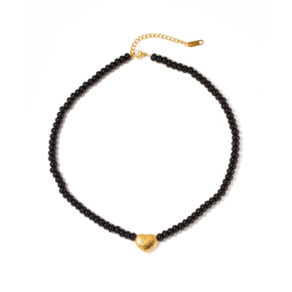 Youthway-Chubby-Peachy-Heart-Black-Beaded-Necklace-New-Trendy-Stainless ...