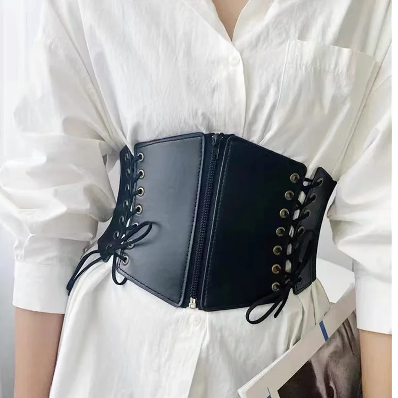 Fashion-Women-Wide-Belt-New-Metal-Buckle-Elastic-Waistband-Leather ...