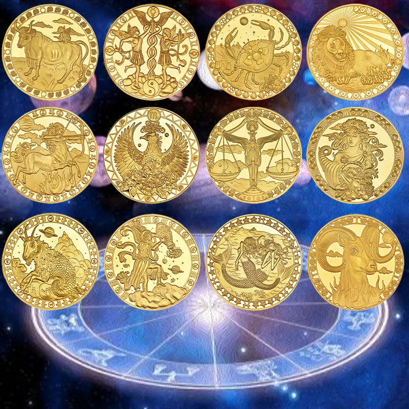 Creative Twelve Constellations Zodiac Coin Golden Plated Commemorative ...