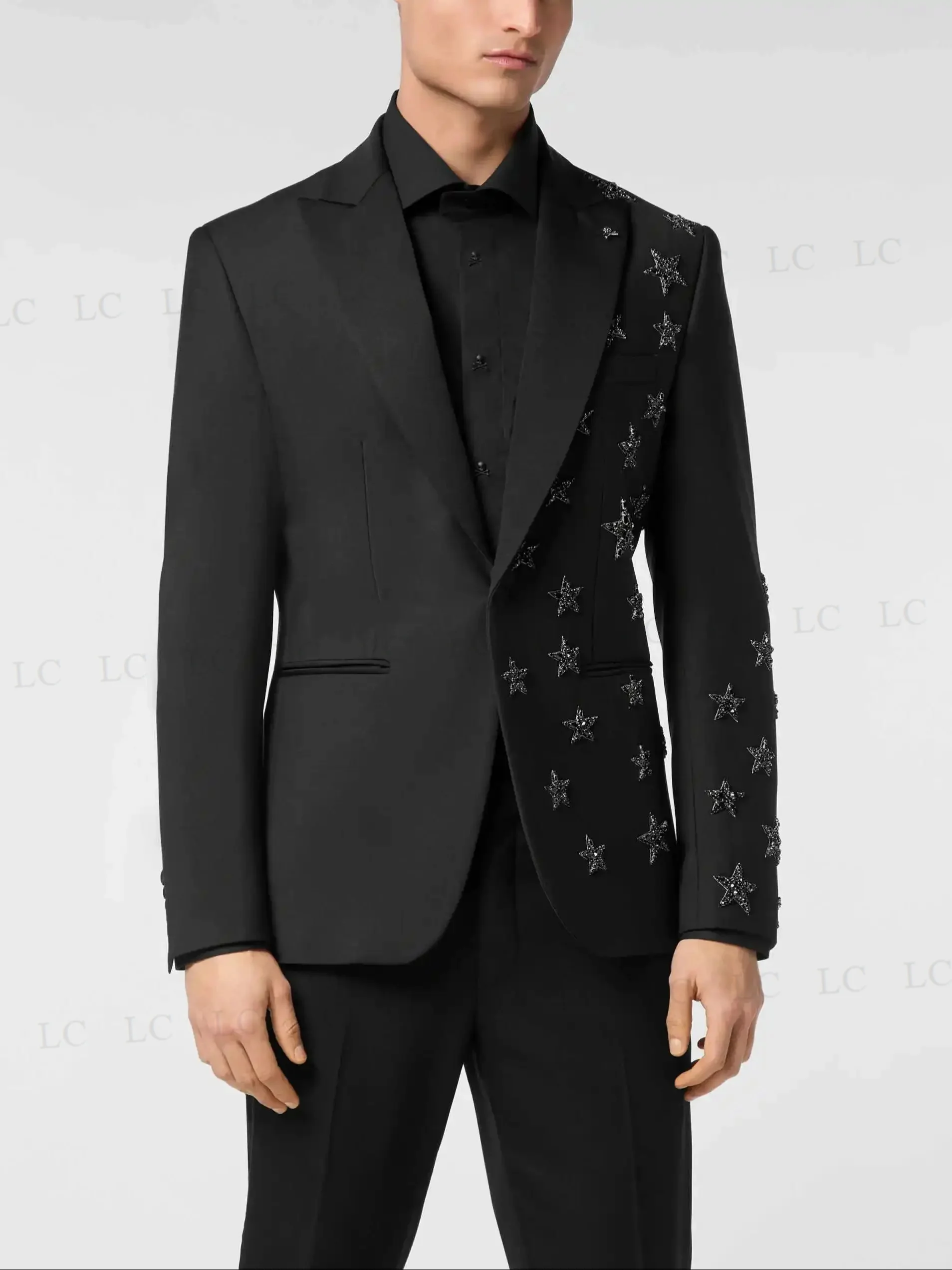 Stars 2 Pieces Men Suits Blazer Pants One Button Tailored Uniform Plus ...