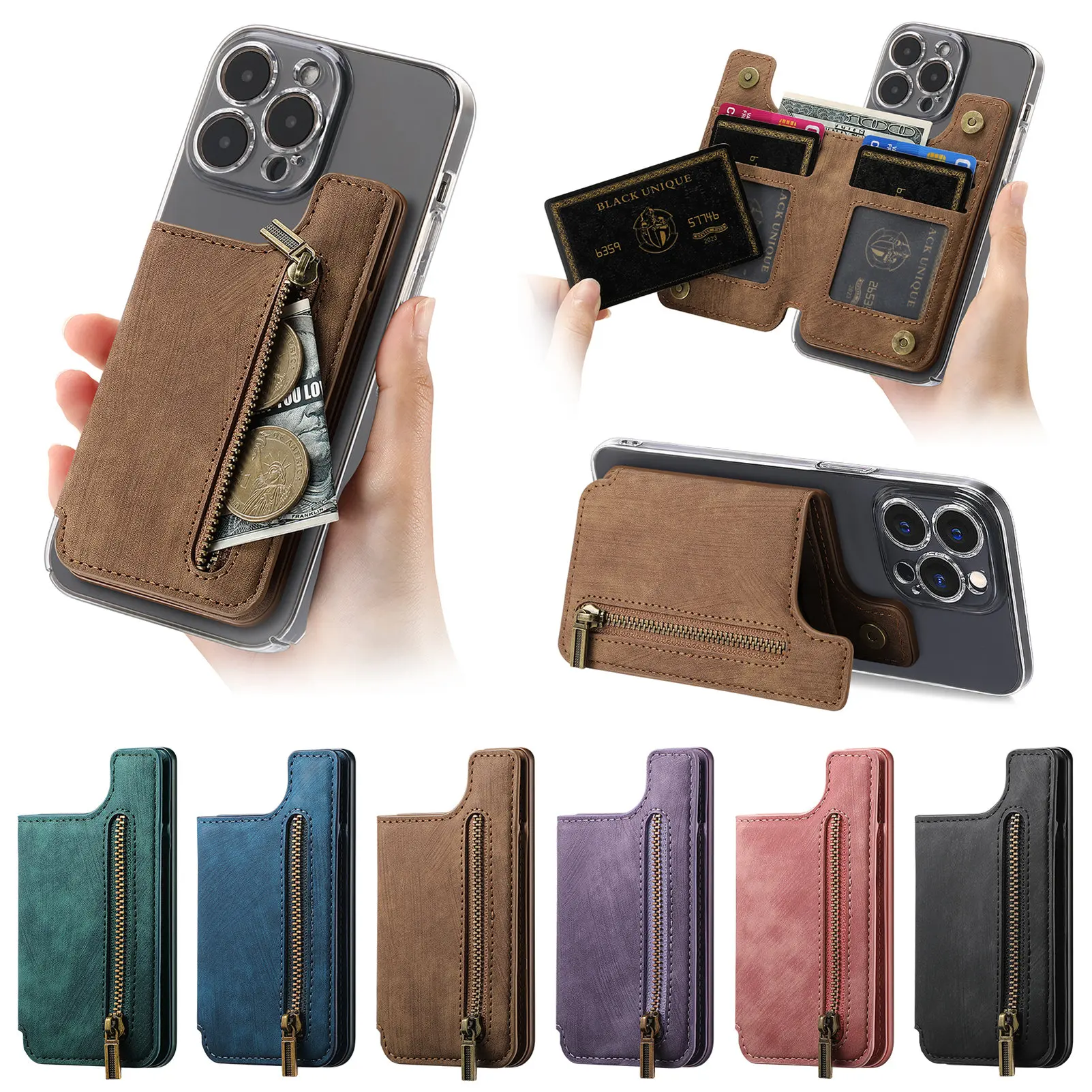 Funda de teléfono Retro, tarjetero con pegatina trasera de cuero PU ...