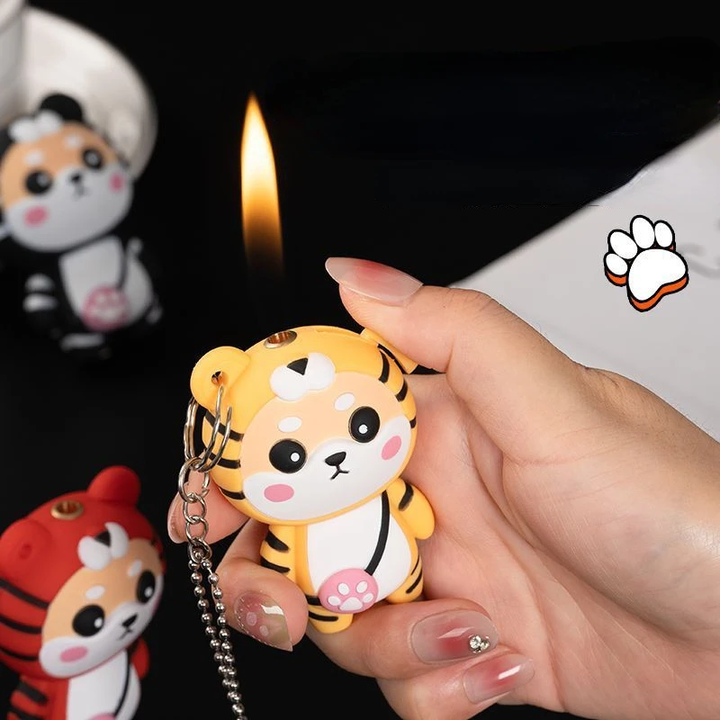 Creative-Tiger-Cute-Lighter-Necklace-Mini-Cartoon-Open-Fire-Butane ...